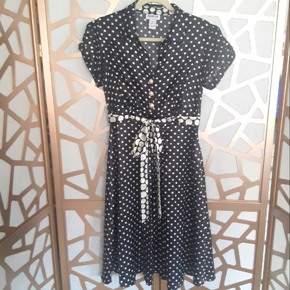 Amanda Lane | Dresses | Amanda Lane Black Ivory Dot Contrast Swing ...
